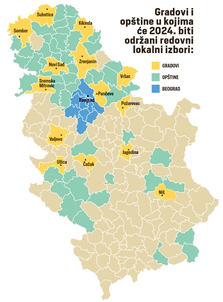 Spisak gradova i opština gde se u 2024. godini održavaju lokalni izbori ...