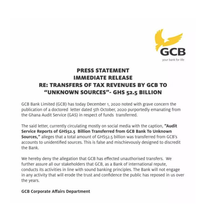 GCB Bank denies transfer of Ghs 52.5 billion to unknown sources | Pulse ...