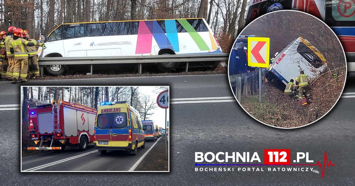 Wypadek autobusu koło Bochni w Małopolsce. Kilka osób jest rannych