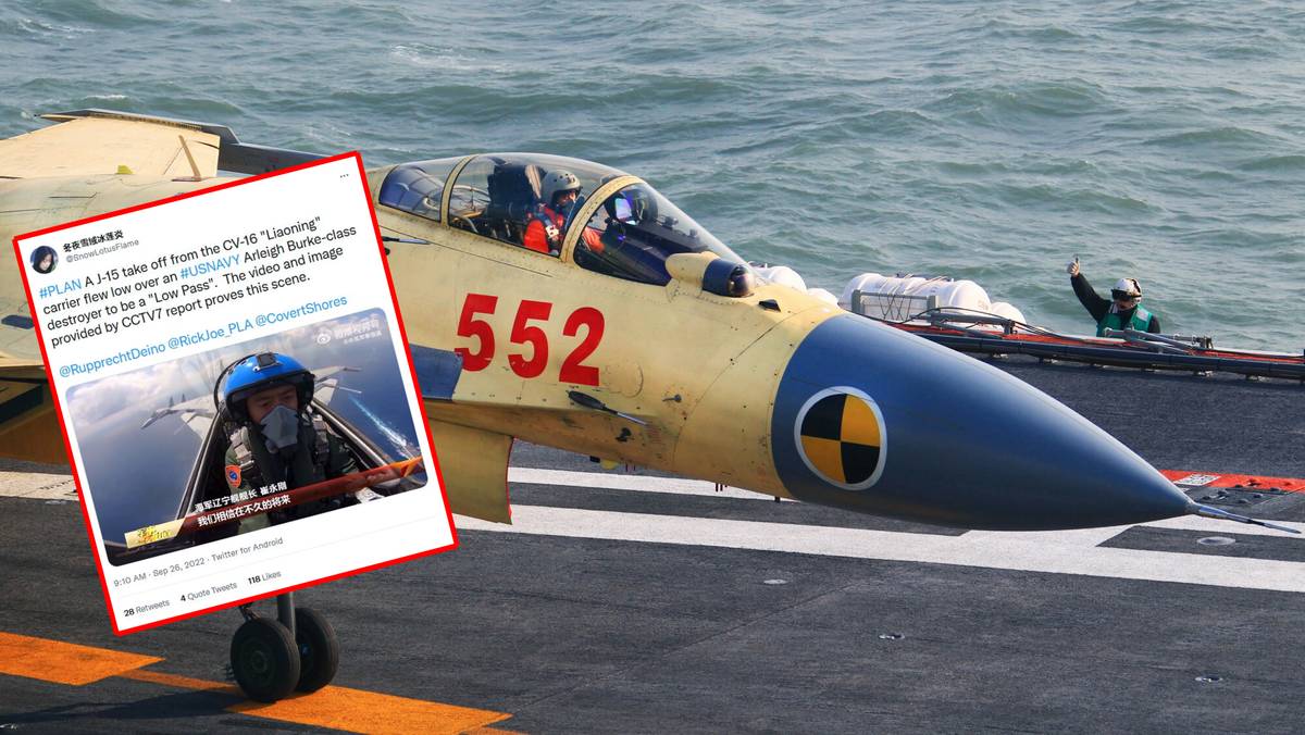 Dziwny manewr chińskiego myśliwca J-15. Na US Navy musieli być zaskoczeni