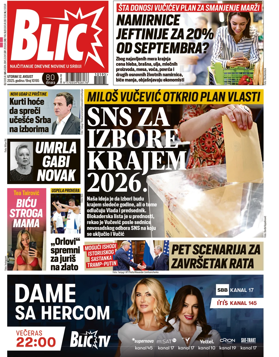Naslovna strana za 12.8. - Blic