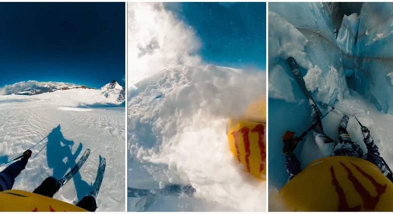 Scary helmet-cam footage shows skier's sudden fall into a hidden ...