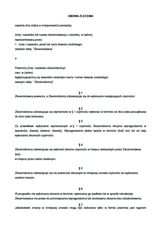 Umowa zlecenie - wzór. Elementy umowy zlecenie - Forbes
