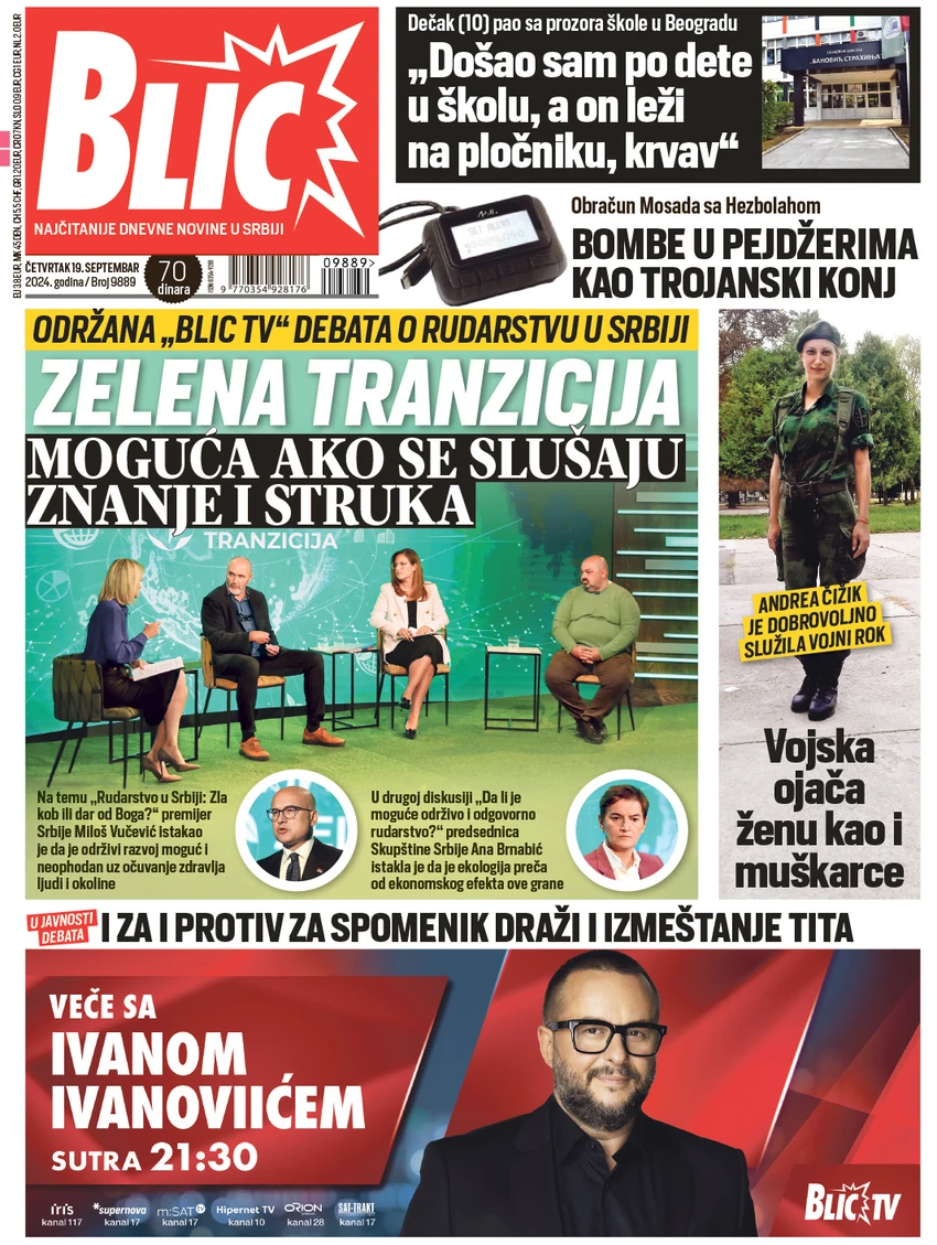 Naslovna strana 19.9. - Blic