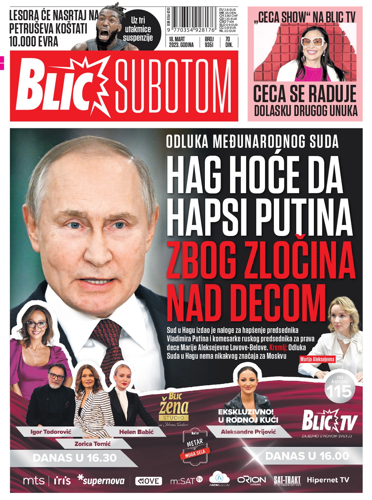 Naslovna za 18.3. - Blic