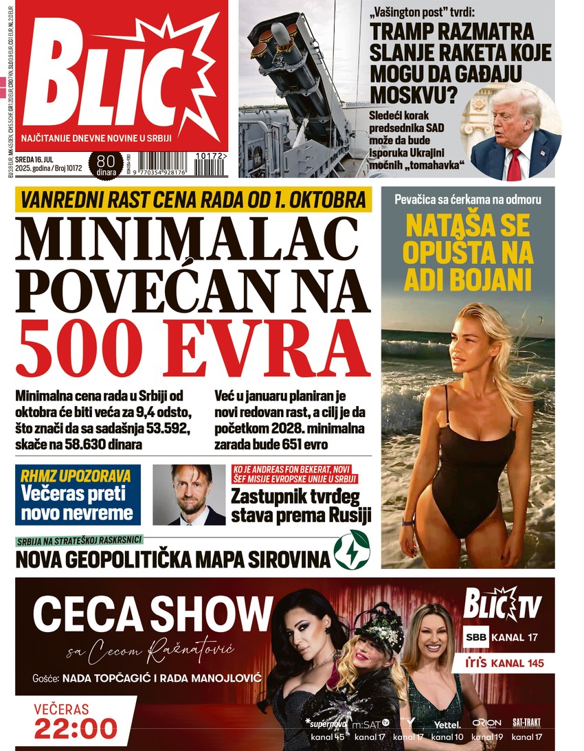 Naslovna strana za 16.7. - Blic