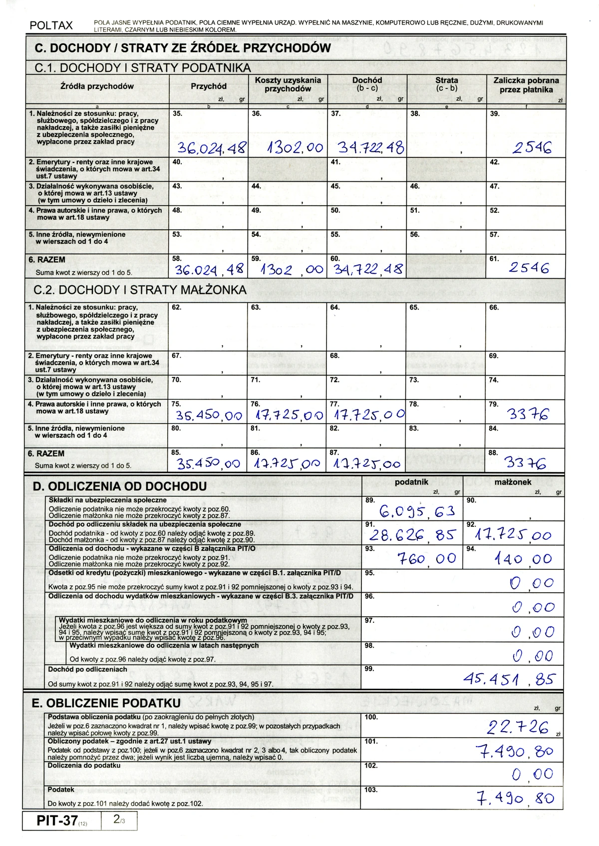 Druga strona PIT-37 - przychody i koszty - Dziennik.pl