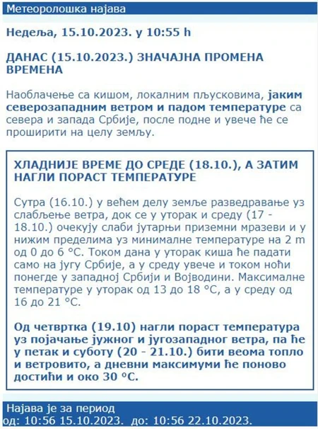 RHMZ: Stiže zahlađenje, radarske slike pokazuju kako će se kretati kroz ...