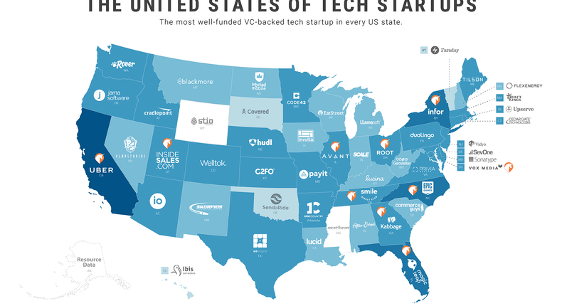 This map shows which states in the US are competing to top California ...
