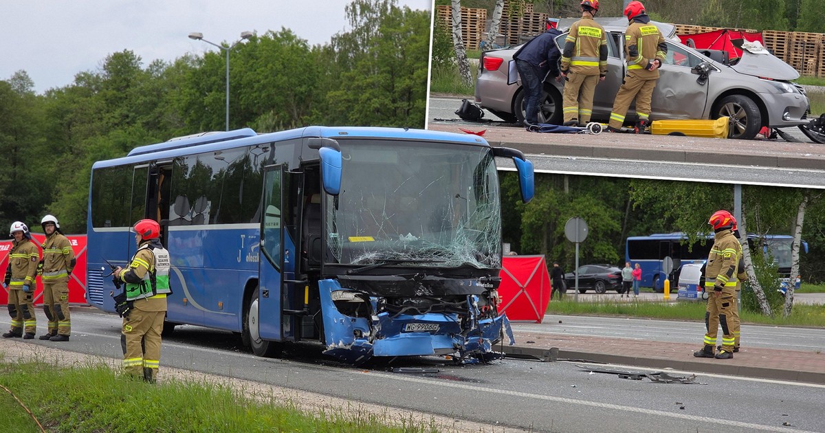 Wypadek autobusu pod Mińskiem Mazowieckim. Dwie osoby nie żyją