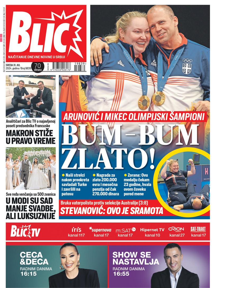 Naslovna strana za 31.7. - Blic