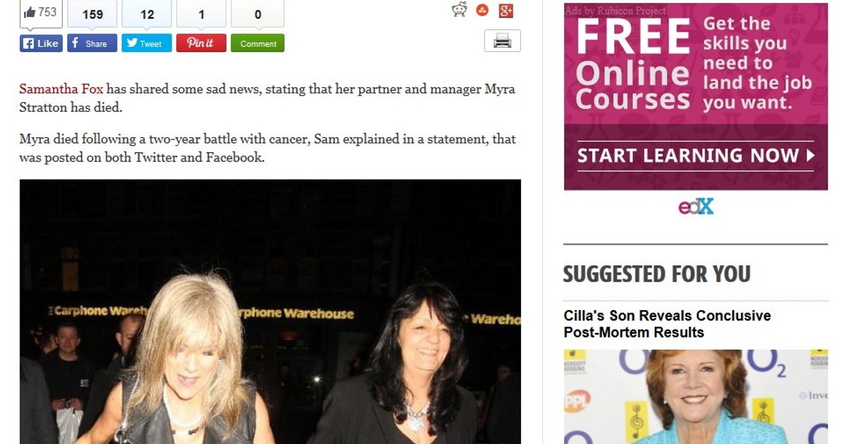 Nie żyje partnerka i menadżerka Samanthy Fox, Myra Stratton - Plejada.pl