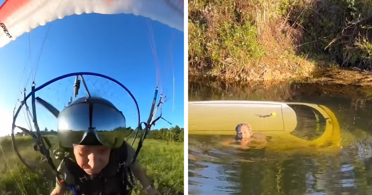 Video captures the dramatic moment when a paramotoring man saved a ...