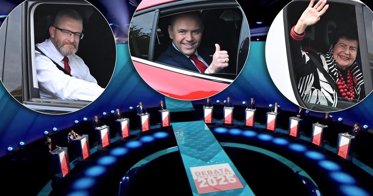 Debata prezydencka. Auta kandydatów pod TVP. Hołownia limuzyną, Senyszyn busem