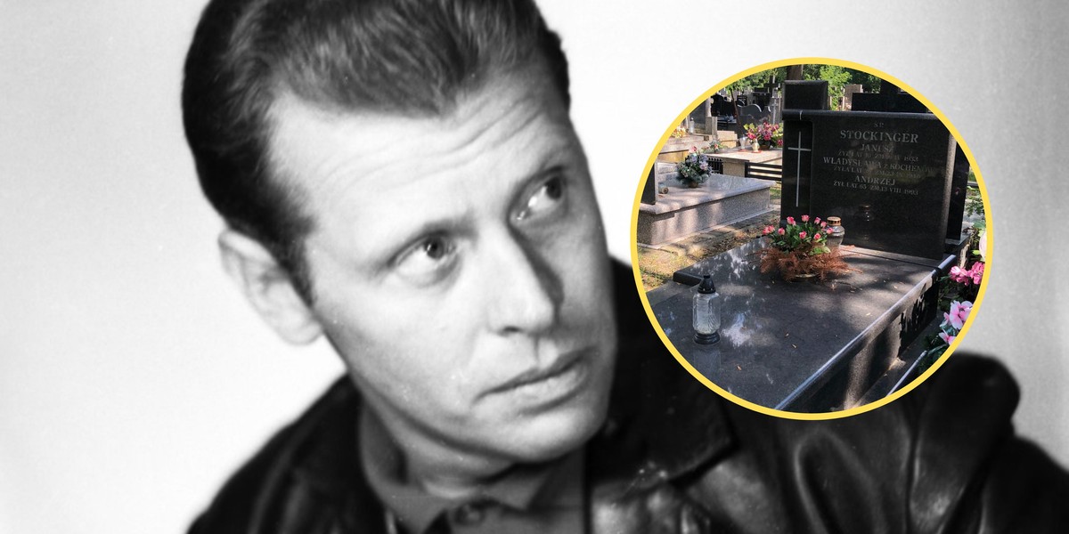 Grób Andrzeja Stockingera z jedną wiązanką i pustymi zniczami. Smutny ...