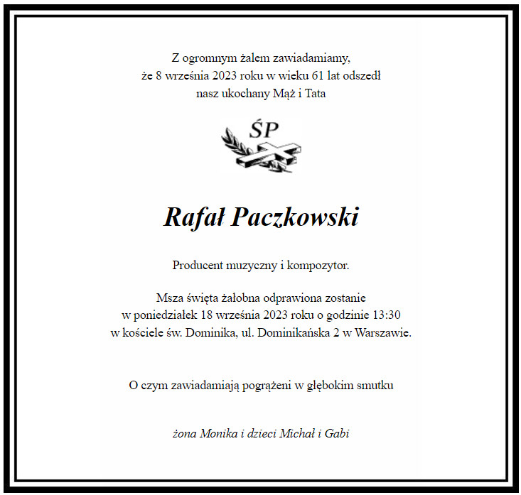 Nie żyje Rafał Paczkowski. Gwiazdy pożegnały kompozytora - Plejada.pl