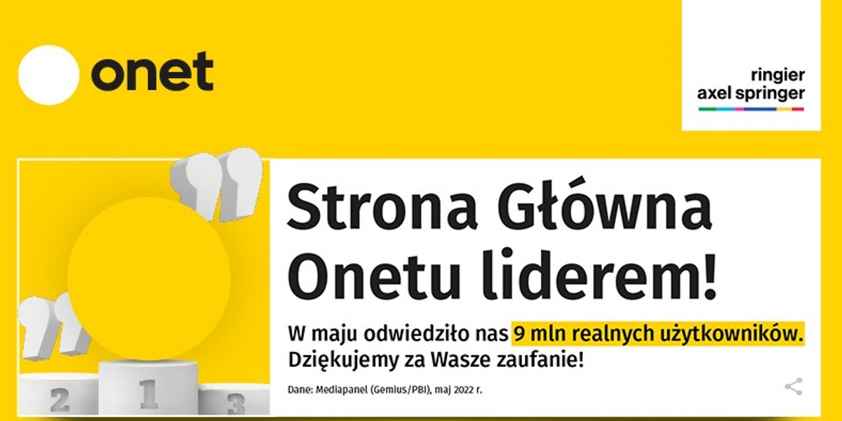 Dziewięć milionów użytkowników strony głównej Onetu! - Wiadomości