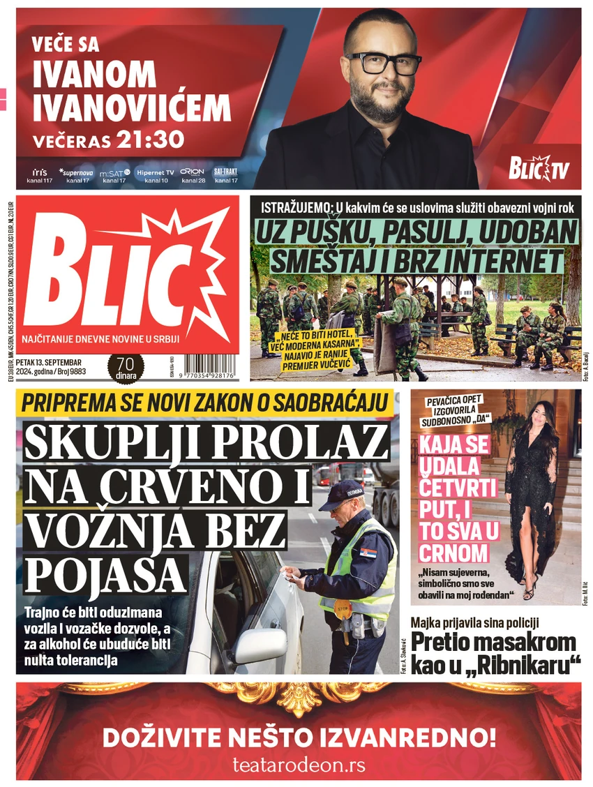 Naslovna strana za 13.9. - Blic