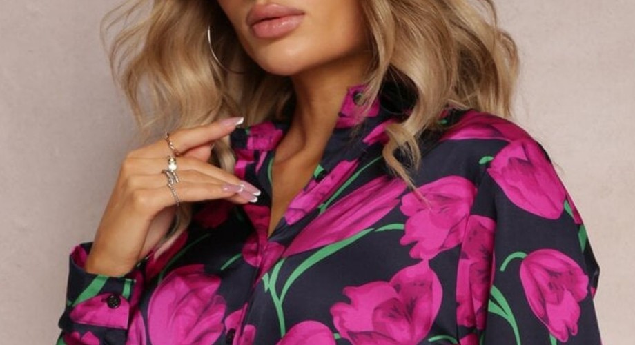 Ta satynowa koszula jest boska! Tulipany jak ręcznie malowane. Wiosenna ...