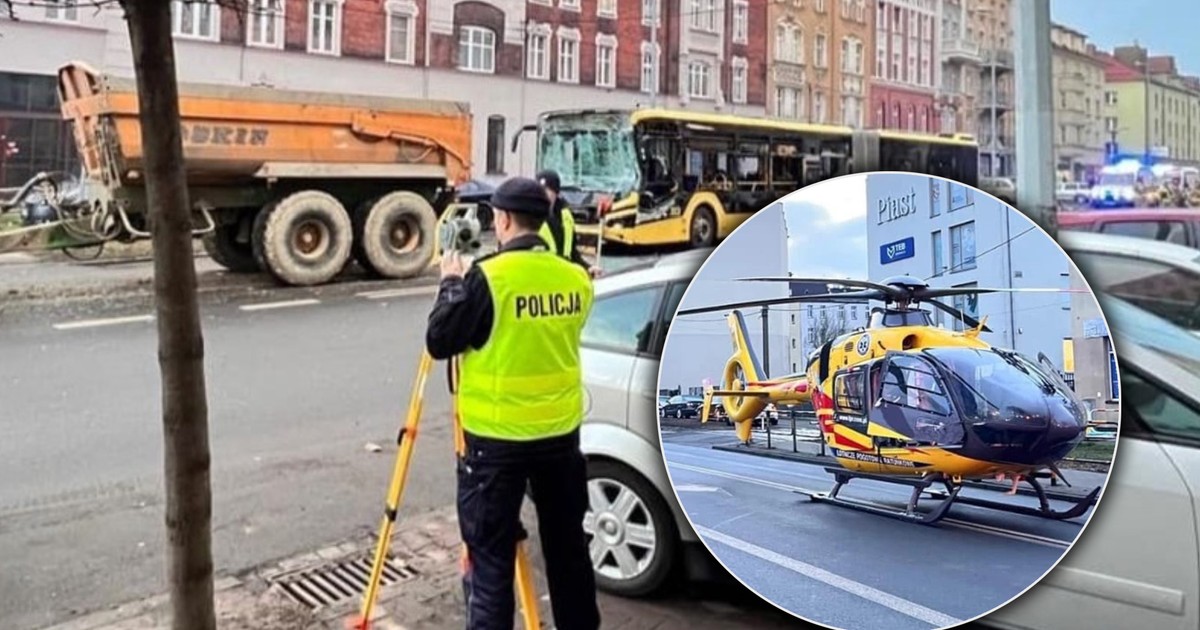 Wypadek autobusu miejskiego i ciągnika w Gliwicach. Są ranni