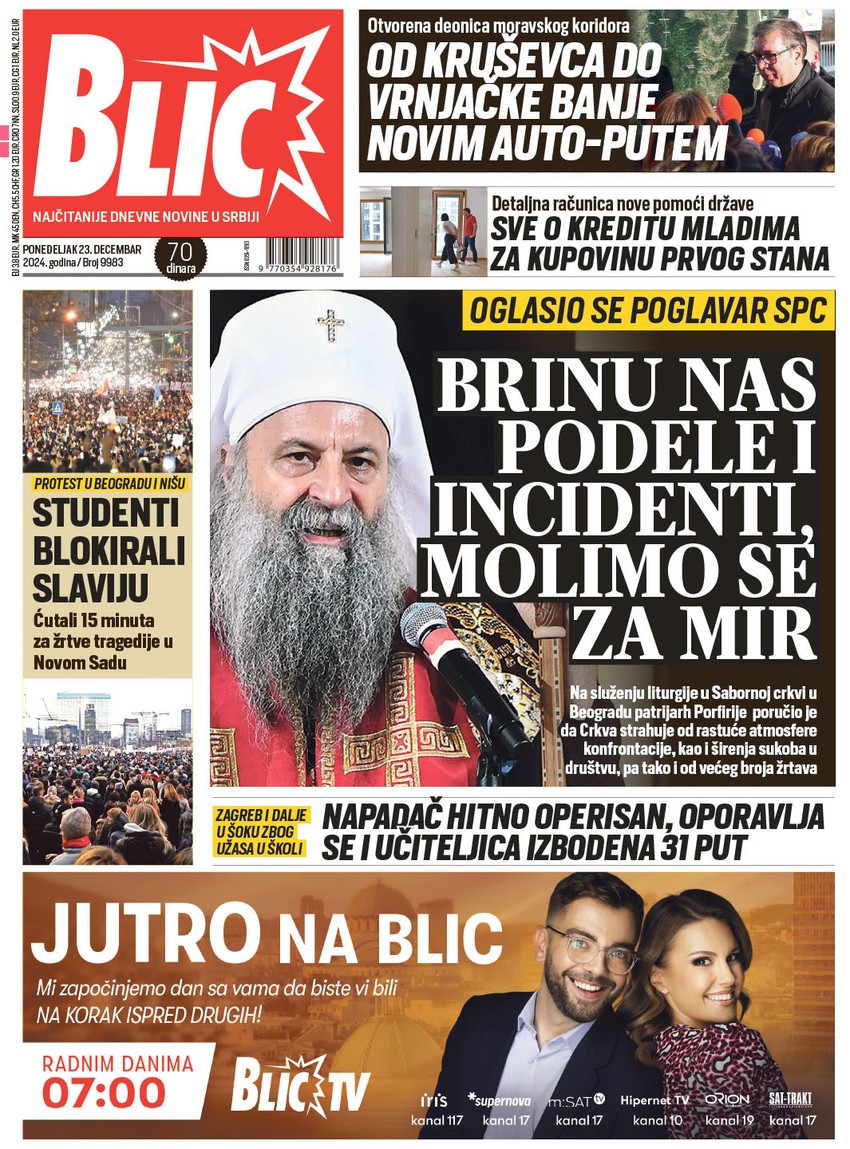 Naslovna strana za 23.12. - Blic