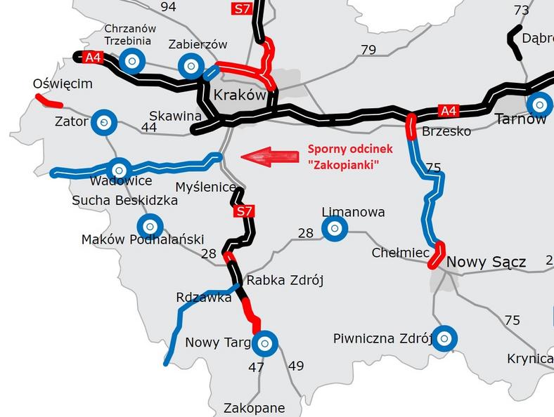 Zakopianka. Ostry spór o nową trasę S7 Kraków - Myślenice. Co będzie dalej?