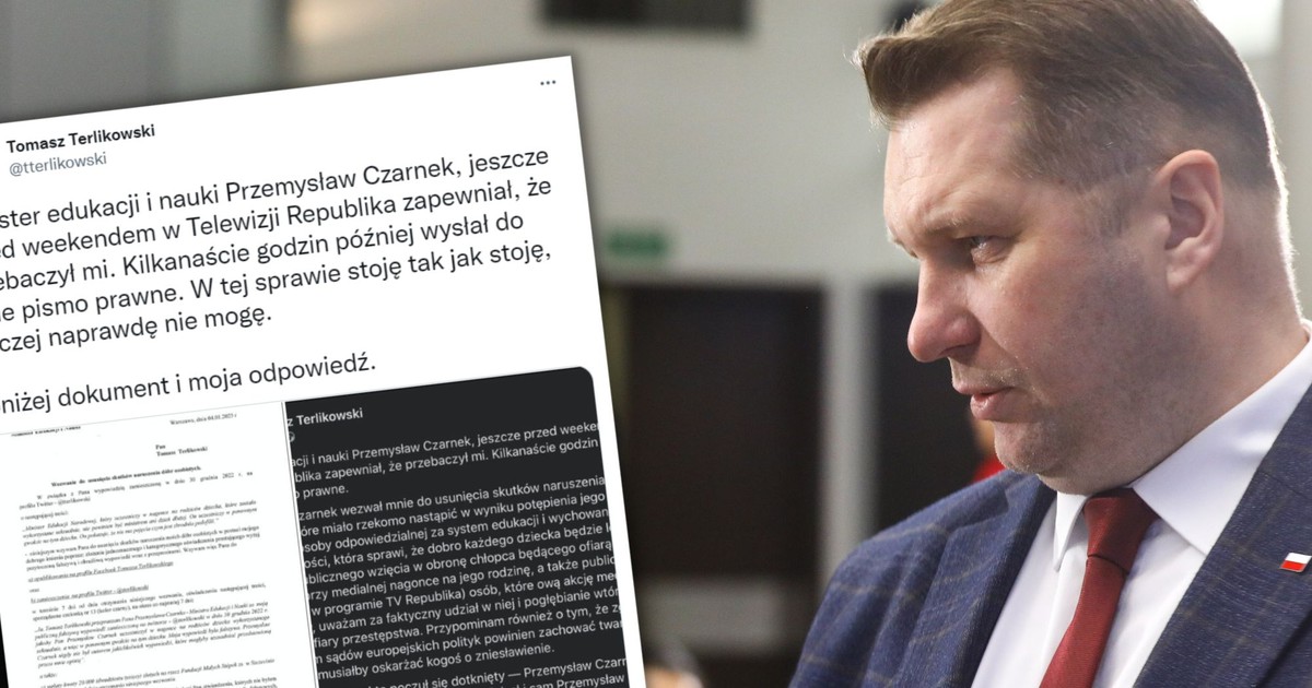 Terlikowski pokazał pismo od Czarnka. "Zapewniał, że mi przebaczył" - Wiadomości