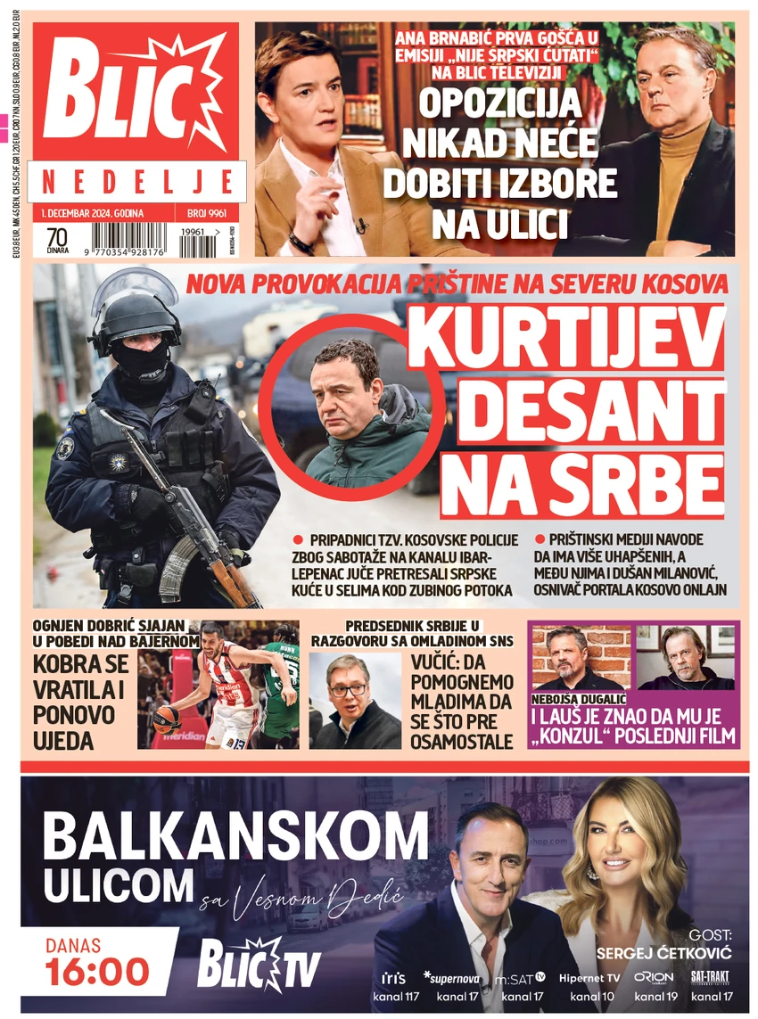 Naslovna strana za 1.12. - Blic