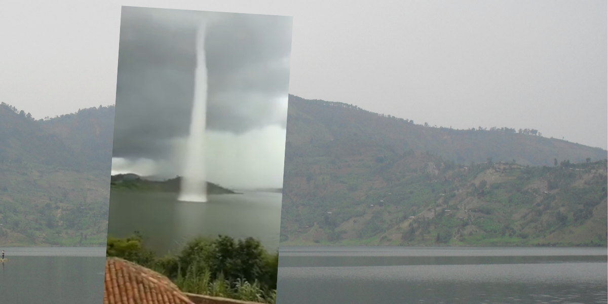 Rwanda. Tornado wodne unosi się nad jeziorem i sięga nieba - Podróże