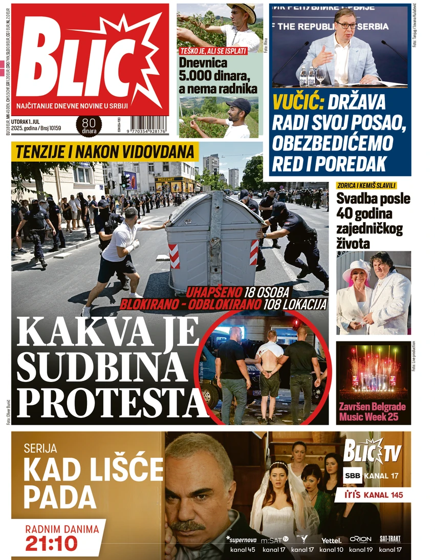 Naslovna strana za 1.7. - Blic