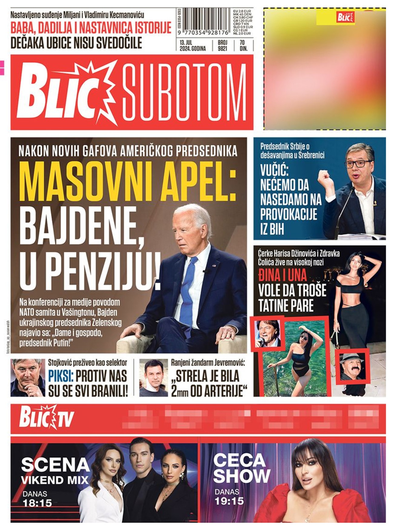 Naslovna strana za 13.7. - Blic