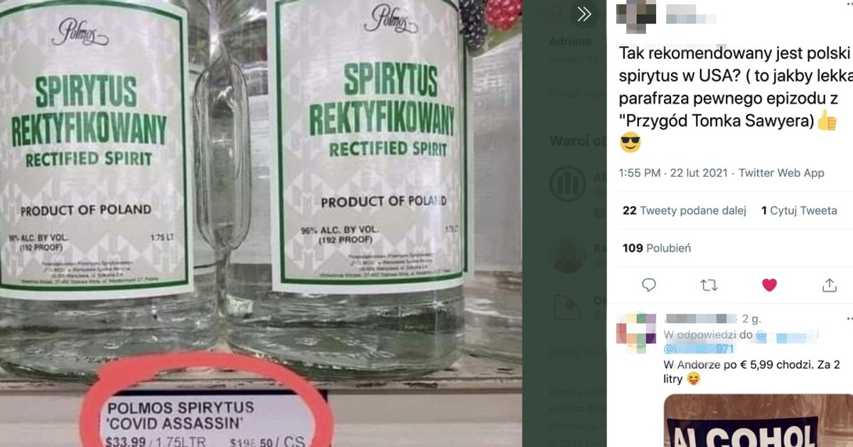 Spirytus Rektyfikowany cena alkoholu w USA