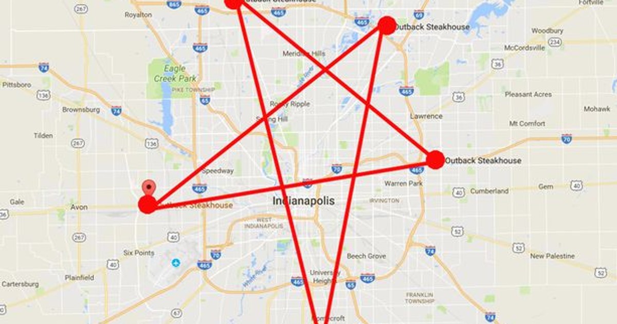 Lokale tej sieci restauracji układają się na mapie w... pentagram - Podróże