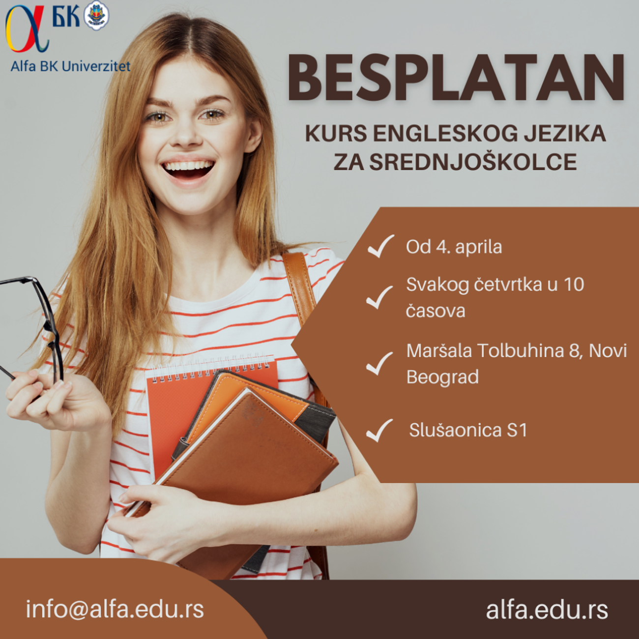 Alfa BK Univerzitet organizuje besplatan kurs engleskog jezika za srednjoškolce - Blic
