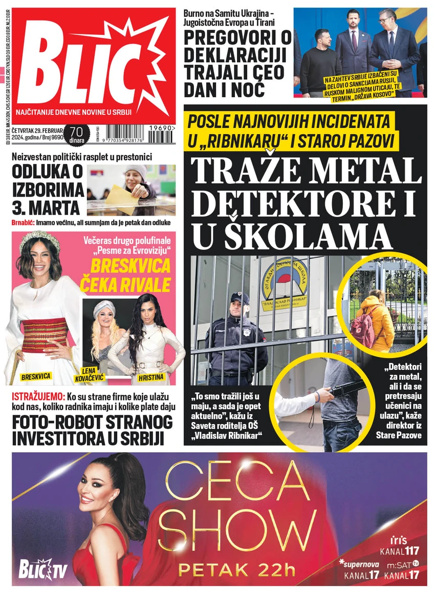 Naslovna strana za 29.2. - Blic
