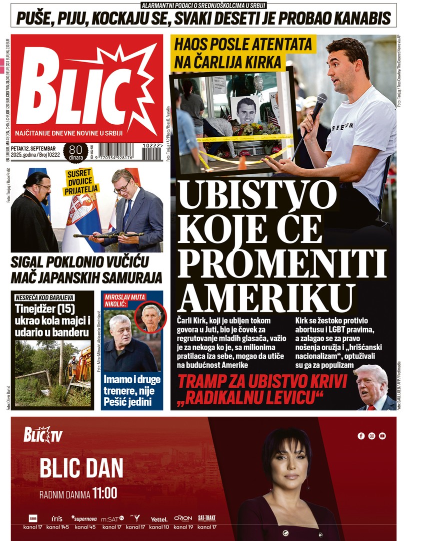 Naslovna strana za 12.9. - Blic