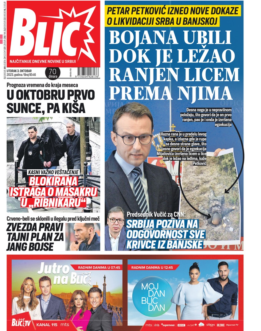 Naslovna strana za 3.10. - Blic