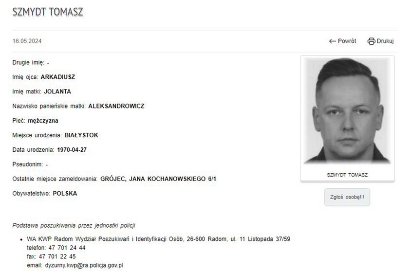 Policja opublikowała oficjalny list gończy za Tomaszem Szmydtem