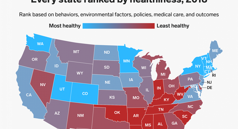 The 50 US states ranked from most to least healthy | Business Insider ...