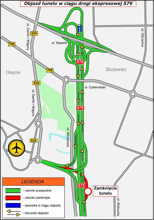 Warszawa, droga S79: na lotnisko Chopina tylko objazdem. Jak jechać? [MAPA]