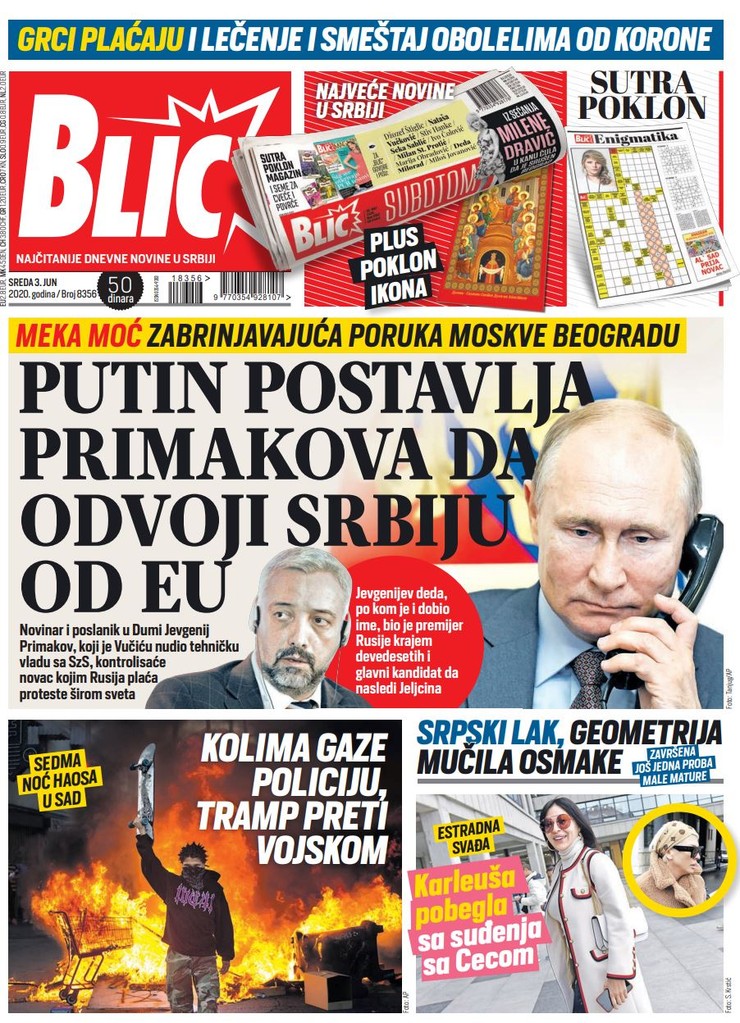 ČITAJTE NOVI "BLIC" ODMAH! OTKRIVAMO: Sve o Putinovom igraču koji je ...