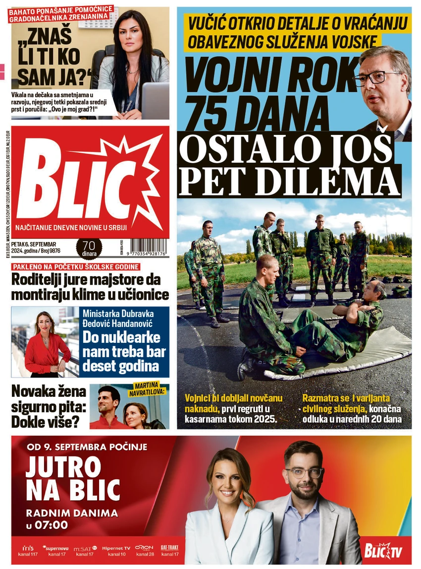Naslovna strana za 6.9. - Blic