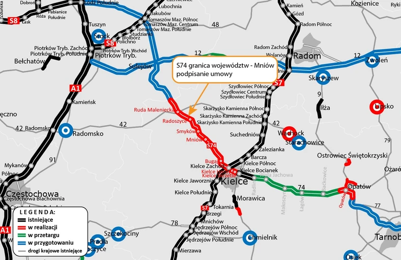 Droga S74 będzie dłuższa o 27,5 km. Połączy dwa województwa [MAPA]