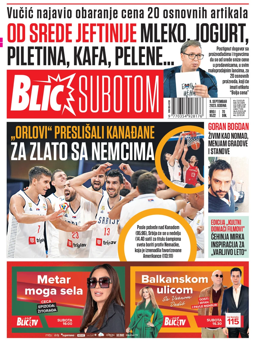 Naslovna strana za 9.9. - Blic
