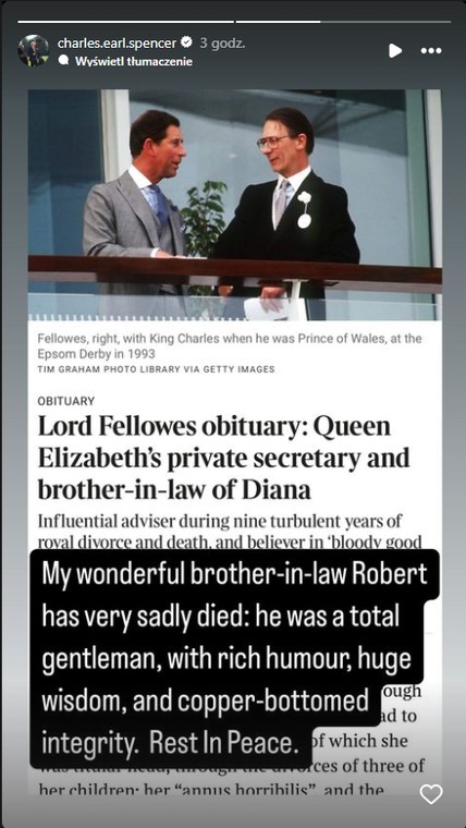 Nie żyje szwagier księżnej Diany. Robert Fellowes miał 82 lata - Plejada.pl