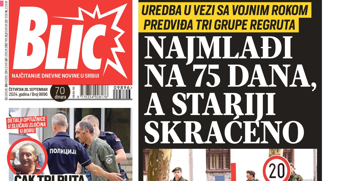 Naslovna strana za 26.9. - Blic