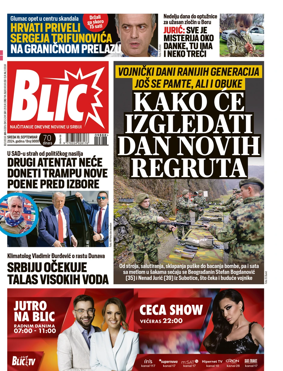 Naslovna strana za 18.9. - Blic