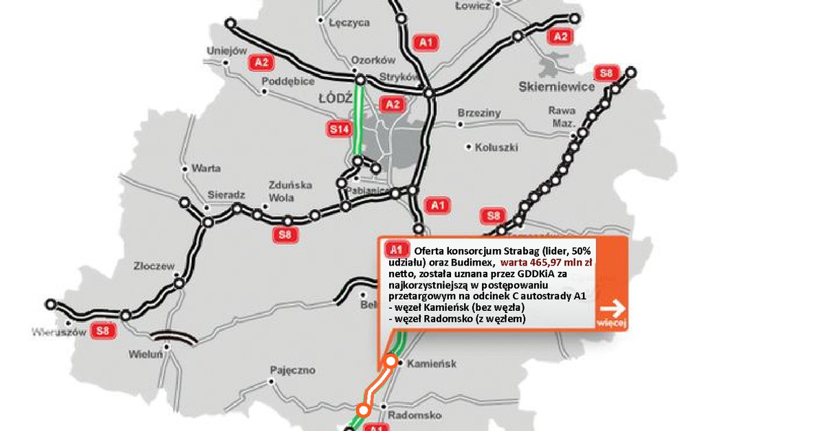 Znamy już wszystkich wykonawców łódzkiego odcinka autostrady A1 [MAPA ...