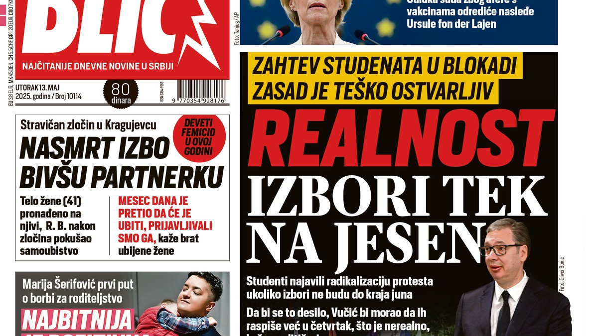 Naslovna strana za 13.5. - Blic