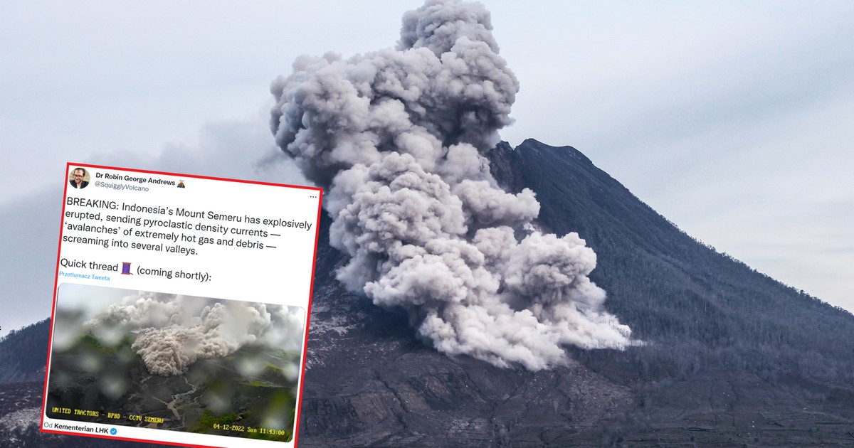 Wybuch wulkanu Semeru. Wideo pokazuje falę pyłu pędzącą 180 km na godz ...